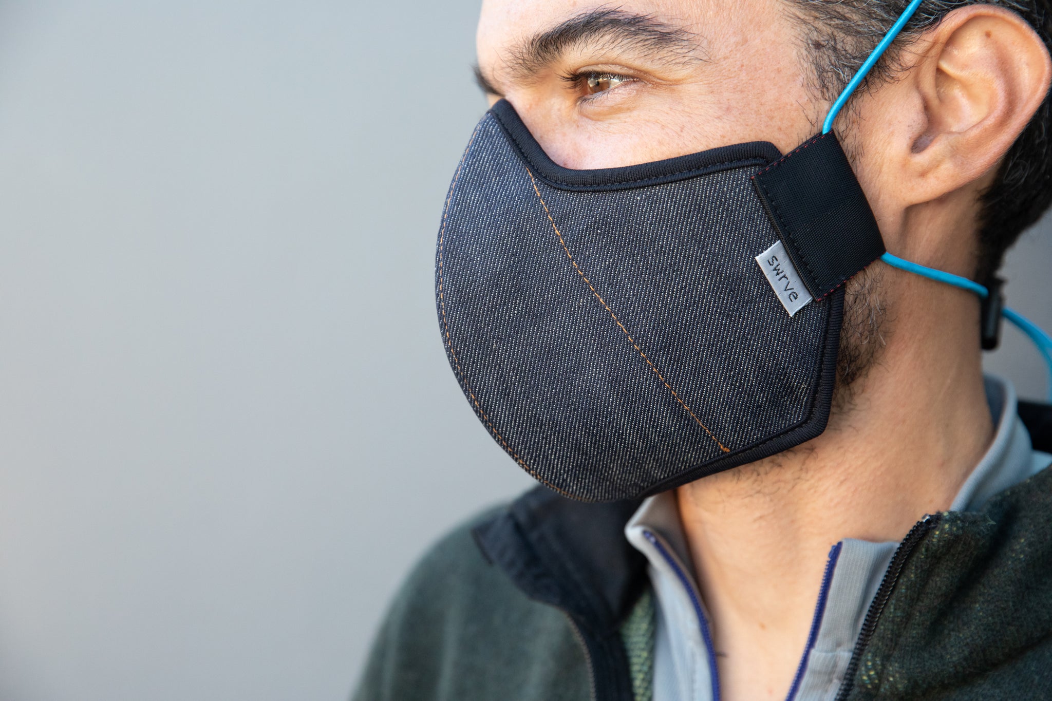 LONG indigo cotton/linen denim MASK – swrve